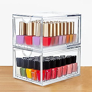AMEITECH Stackable Cosmetic Organizer Drawers, Acrylic Clear Makeup Organizer, Vanity Container Drawer for Cosmetics, Skin Care, Hair Accessories, Bathroom Counter or Dresser - Set of 2