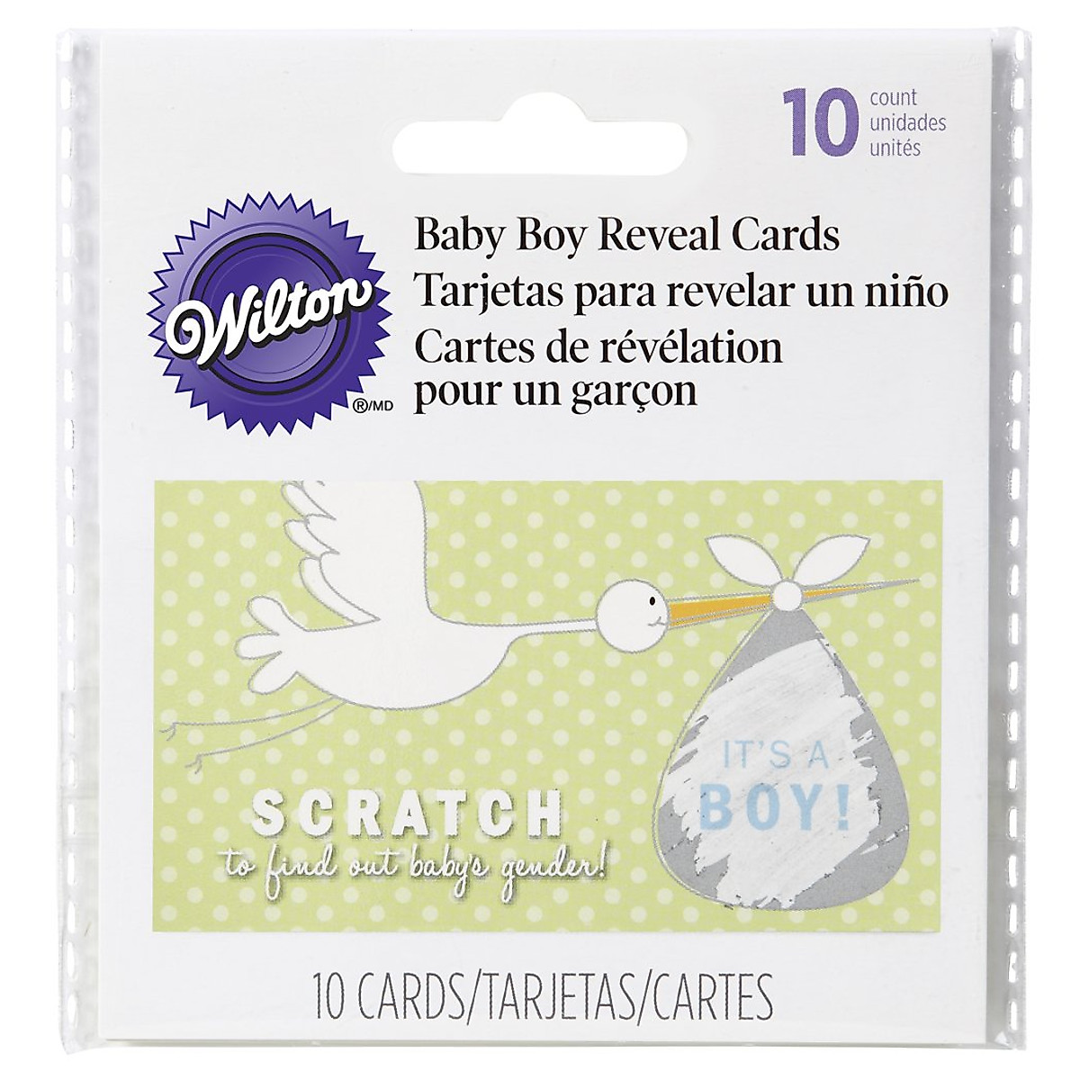 Wilton 1004-1564 Baby Reveal Stork Scratch Off Boy for Wedding Invitation, 10 Count