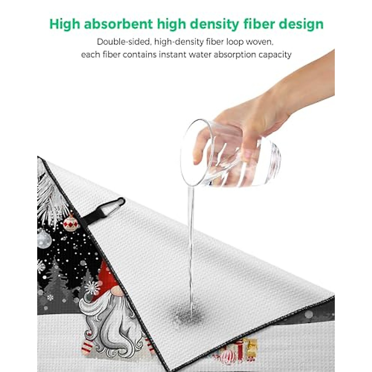 Golf Towel Christmas Gnome Pine Needle Xmas Tree Gift,Waffle Pattern Microfiber Club Cleaner Golf Towels with Carabiner Clip for Women Men Dad,Winter Snow Golf Towel for Golf Bags Accessories,24x16in