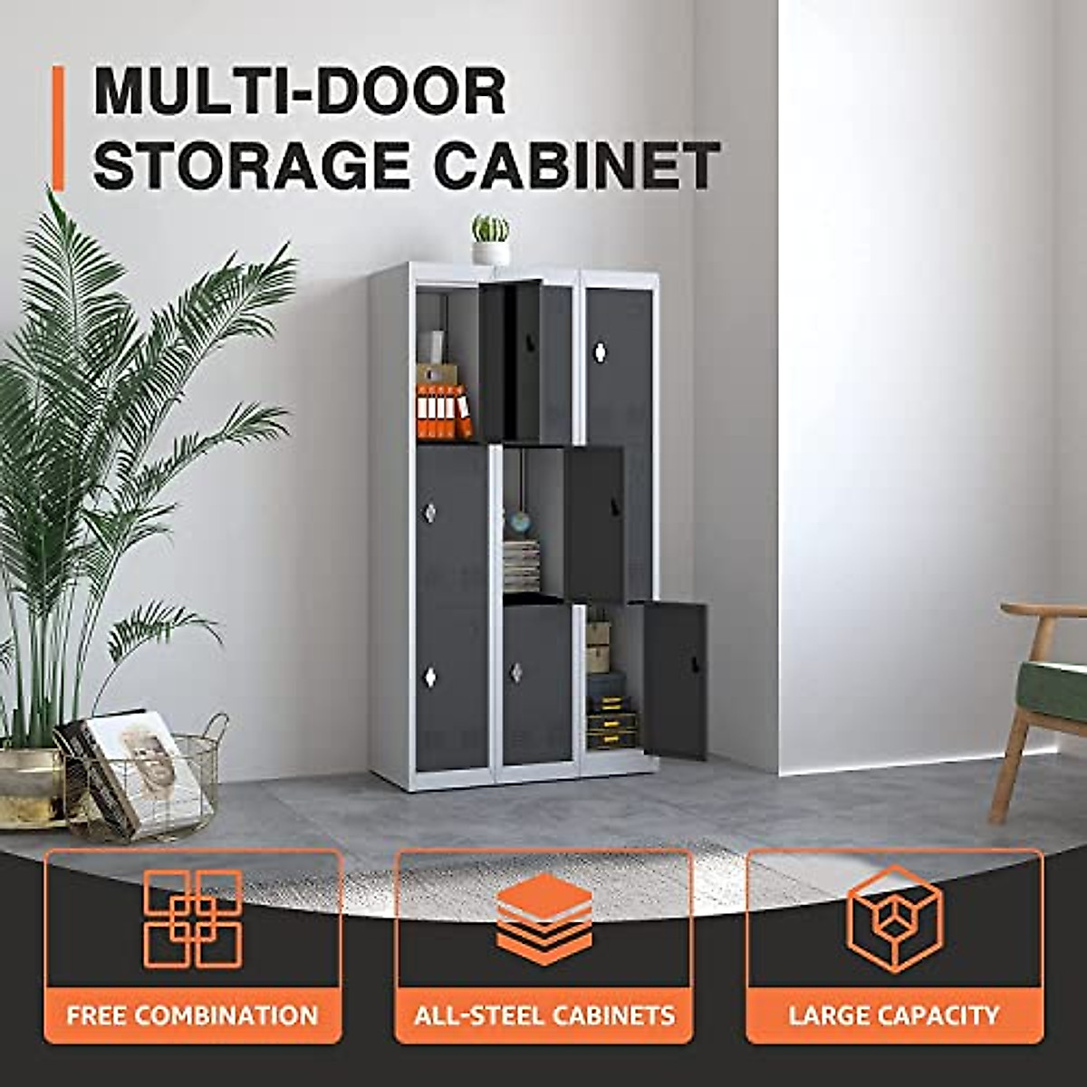 SUPEER Metal Lockers with 3 Doors,72" H Tall Steel Storage Lockers for Employees,Locker Storage Cabinets for School, Gym, Home, Office