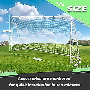 F2C Soccer Net 12 x 6 Soccer Goal for Backyard, Steel Frame for Kids, Adult Portable Shooting Training Aid with Carry Bag,Ground Stakes Waterproof
