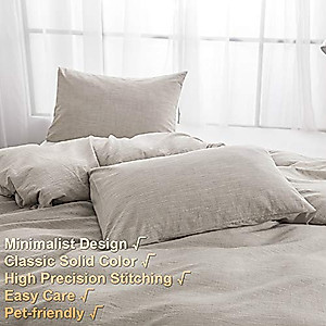 BFS HOME Stonewashed Cotton/Linen Duvet Cover King, 3-Piece Comforter Cover Set, Breathable and Skin-Friendly Bedding Set (Khaki, King)