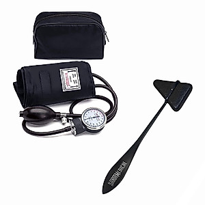 Santamedical Adult Deluxe Aneroid Sphygmomanometer - Professional Blood Pressure Monitor with Adult Black Cuff and Carrying case (Light Black) & Santamedical Taylor Percussion Hammer