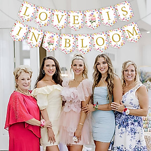 Cheereveal Love is in Bloom Banner - Flower Theme Bridal Shower Bunting Garland, Pink Pre-Assembled Party Signs, Engagement Wedding Party Supplies and Decorations
