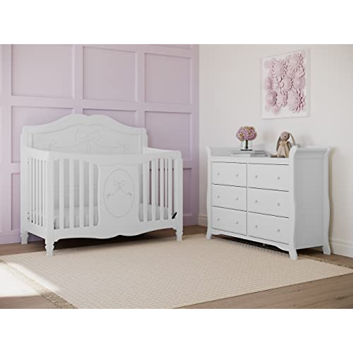 Storkcraft Princess 5-in-1 Convertible Crib (White) – GREENGUARD Gold Certified, Converts to Toddler Bed and Full-Size Bed, Classic Baby Crib for Girls Nursery, Fits Standard Full-Size Crib Mattress