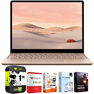 Microsoft Surface Laptop Go 12.4" Intel i5-1035G1 8GB/256GB Touchscreen, Sandstone Bundle w/Elite Suite Software (Office Suite Pro, Photo Editor, PDF Editor, PCmover Pro) + 1 YR CPS Protection Pack