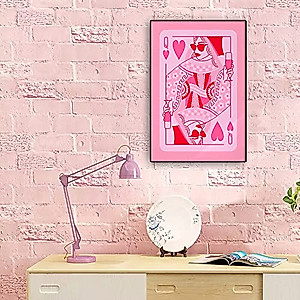 HEMOLAL pink Queen of Hearts poker aesthetic posters funny preppy playing card canvas wall art game room prints painting retro trendy modern wall decor for teen girl bedroom dorm 12x16in unframed