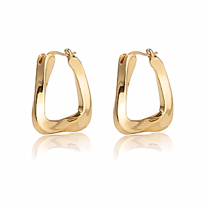 Twist Hoop Earrings, 18K Gold Plated Small Thick Chunky Irregular Hoop Earrings for Women