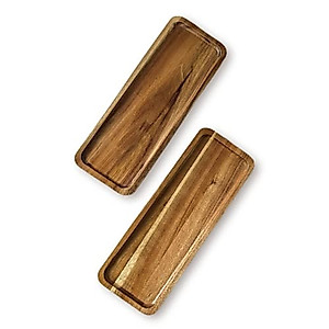 Wood Serving Tray, Wooden Trays,Small Wood Tray Wood Platter for Serving Food Dessert Appetizer Cheese Boards Fruit Cookie Vanity Home Decor Bathroom Tray Set of 2 Acacia 11" x 4"