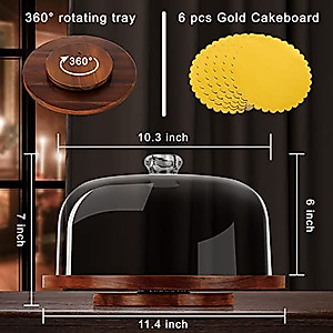 Cake Stand with Acrylic Dome, Rotating Cake Plate Acacia Wood Cake Stand with Acrylic Lid, Cake Display Server Tray, Cake Decorating Turntable for Baking Gifts, Birthday Kitchen Party, Weddings