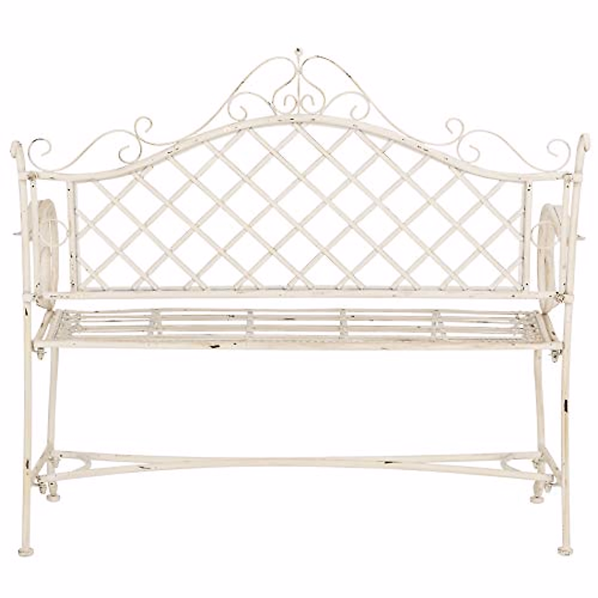 Safavieh PAT5017A Collection Adina Antique White Wrought Iron 51.25" Outdoor Garden Bench
