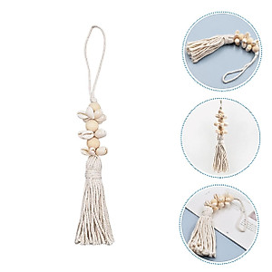 Happyyami 2pcs Wedding Tassel Coastal with Household Garland Shells Wooden Pendant Shell Cotton Beads Delicate Wood Pastoral Nautical Bead Boho Decor for Farmhouse Decorations Cowrie Tray
