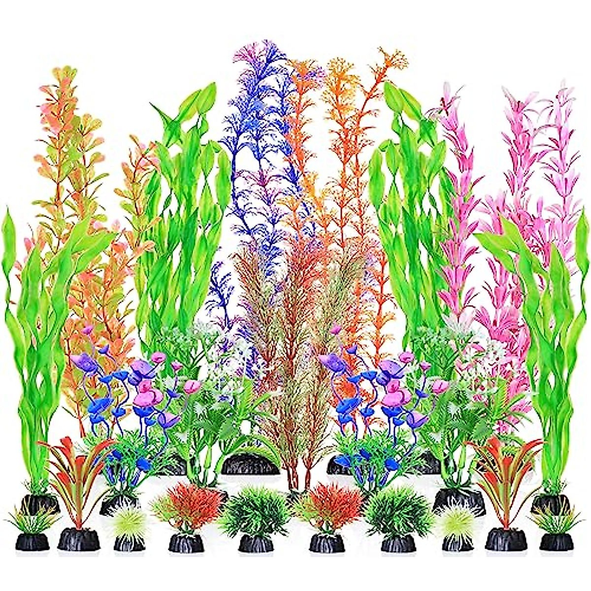 Fishdance Aquarium Plants, Artificial Fish Tank Decorations Decor Plastic Plants Set 23 Pcs