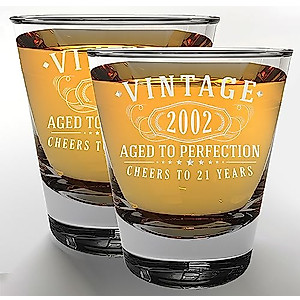 Vintage 2002 Etch 1.75oz 2pk Shot Glass – Happy 21st Birthday Gifts for Him, 21 st Birthday Her, 21 year old Party Decorations Favors, Best Small Gift Ideas Male Female Turning 21 1.0 (2 Pack)