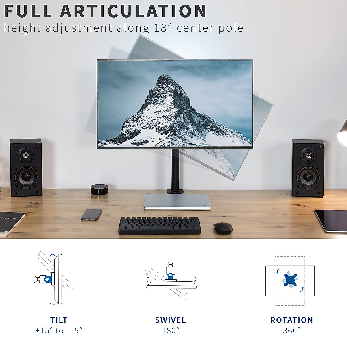VIVO Single Ultrawide Monitor Fully Adjustable Desk Mount Stand for 1 LED LCD Ultra-Wide Screen up to 38 inches, STAND-V101A