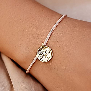 Pura Vida Bracelet Gold Crystal Wave Coin Charm Bracelet - Handmade with Czech Crystal, Adjustable with Waterproof Band - Stackable Bracelets for Teen Girls, Handmade Bracelets for Teens - Vanilla