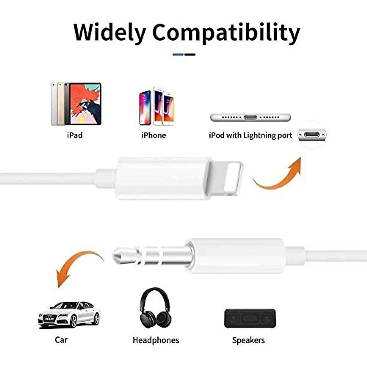 Aux Cord for iPhone,esbeecables 2Pack Lightning to 3.5mm Aux Cable for Car Compatible with iPhone 14 13 12 11 XS XR X 8 7 iPad for Car Home Stereo, Speaker, Headphone, Support All iOS - 3.3ft (White)