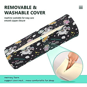Llama Unicorn Space Neck Support Pillow Round Neck Roll Bolster Cylinder Pillow Cervical Pillows Body Pillow for Leg Knee Back Head Support for Work Men Women Bed