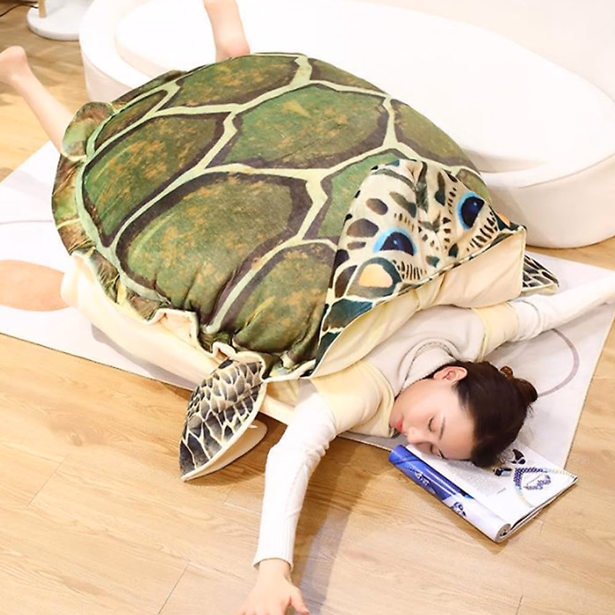 CARTBAE Turtle Shell Stuffed Animal Soft and Comfortable Tortoise Plush Pillow Creative Turtle Costume Plush Toy (39.3 in)