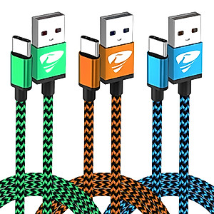 Aioneus 3 Pack 6ft Micro USB Cable + 3 Pack 10 ft USB-A to USB-C Cable (Blue, Orange, Green)