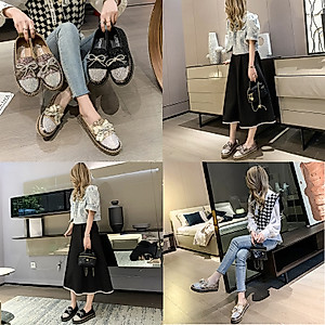 KCTRFSJ Women's Rhinestones Glitter Bow Platform Sneaker,Handmade Flat Casual Slip On Loafers,Comfort Low Top Walking Shoes (Pink,6,6)