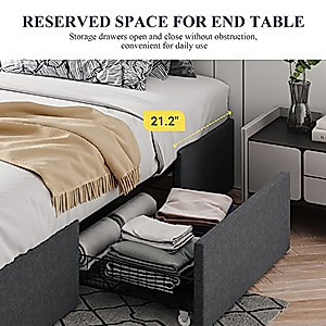 Allewie Full Size Platform Bed Frame with 3 Storage Drawers, Fabric Upholstered, Wooden Slats Support, No Box Spring Needed, Noise Free, Easy Assembly, Dark Grey