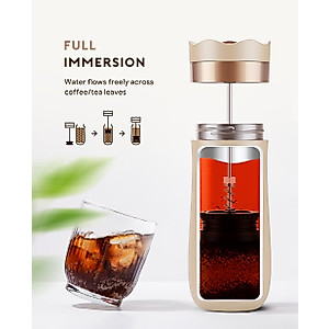 BENFUCHEN Travel Coffee Press, Vacuum Insulated Portable French Press, Stainless Steel Portable Coffee Maker/Tea Press, 12oz, Rose Red