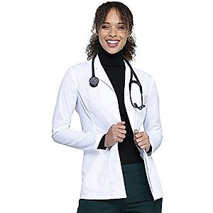 Cherokee Women Scrubs Lab Coat Workwear Revolution Tech 28" Consultation WW450AB, M, White
