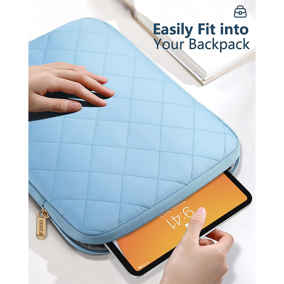 Dadanism 9-11" Tablet Sleeve for iPad 10.2 9/8/7th, iPad 10th Gen 10.9, iPad Pro 11 M4, iPad Air 11", iPad Air 5/4 10.9, Galaxy Tab A9+/S9 FE/A8, Puffy Padded Protective iPad Carrying Case, Blue