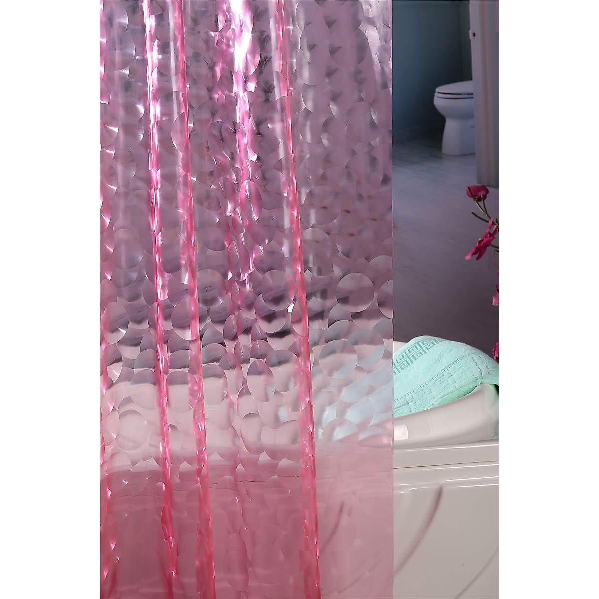 Adwaita Newest Design 3D Bubbles Shower Curtain Liner, No Odors,Eco Friendly(Pink)