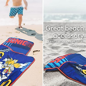 Sonic The Hedgehog 24"(W) X 45"(L) Soft Toddler Nap Mat with Pillow and Blanket Perfect for Preschool, Daycare, and Travel (100% Official Licensed Product)