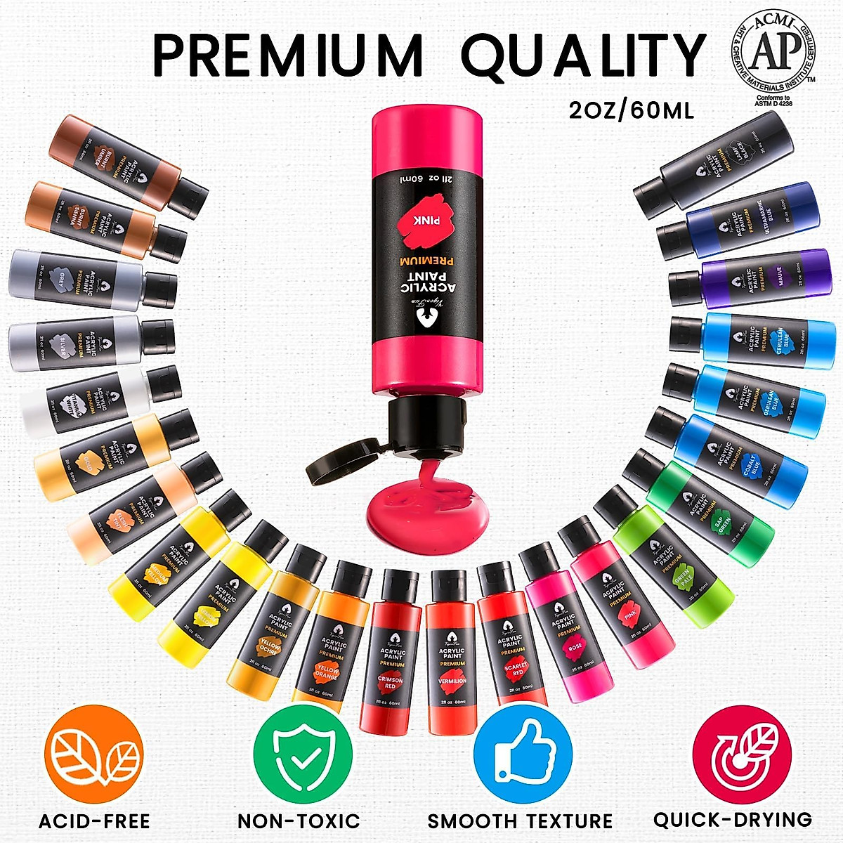 40 PCS Acrylic Paint Set with 12 Brushes, 2 Knives and Palette, 24 Colors (2oz/60ml) Art Craft Paints Gifts for Adults Kids Artists Beginners, Halloween Pumpkin Painting Kit Art Supplies