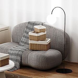 Melovinho 3 Pack Storage Basket, Water Hyacinth Wicker Storage Basket with Built-in Handles, Wicker Baskets for Organizing, Large Storage Baskets for Shelves Wicker Basket with Liner (3)