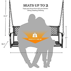 VINGLI Upgraded Metal Patio Porch Swing, 660 LBS Weight Capacity Steel Porch Swing Chair for Outdoors, Heavy Duty Garden Swing Bench for Gardens & Yards (Pattern 2)