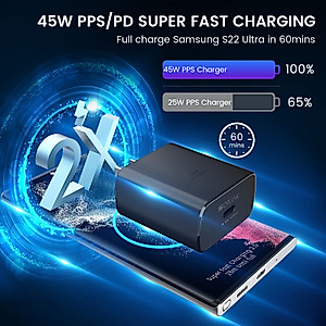 S23 S24 Ultra Charger Type C, SCRUAK 45W PPS Super Fast USB-C Wall/Car Charger for Samsung Galaxy S24 Ultra/S24+/S24/S23 Ultra/S23+/S23/S22/S20/Note 20/Note 10+(with 2X 6.6FT 5A Type C Cable)