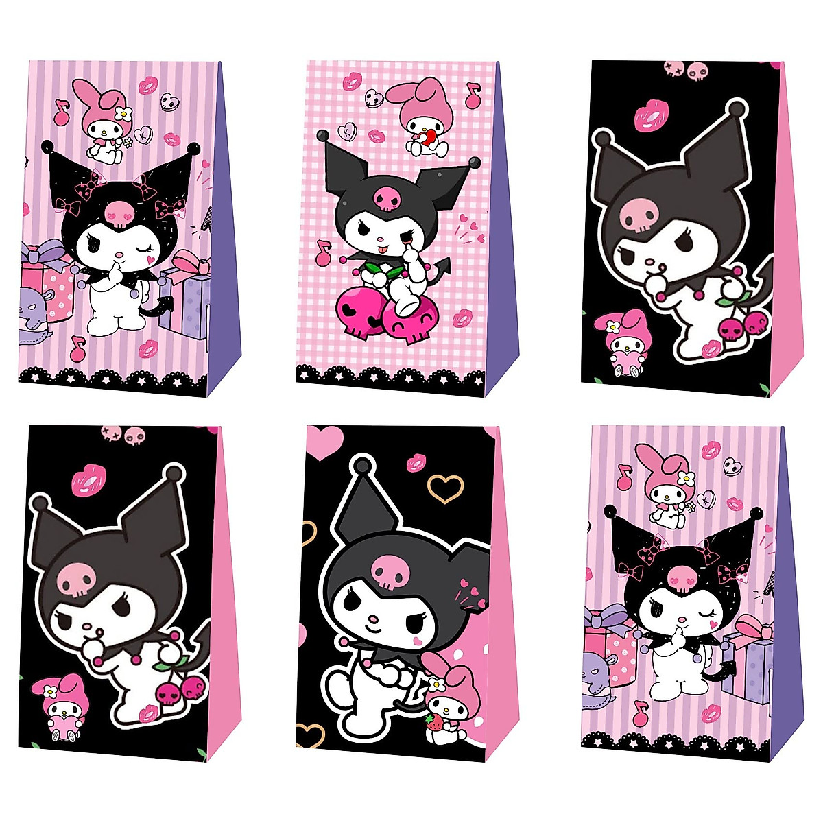 Tuklye 12 Pcs Kuromi Party Favor Gift Bags for Kuromi and My Melody Birthday Party Decorations and Supplies