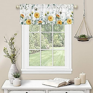 Butterfly Floral Window Kitchen Curtain Valance, Window Curtain Valance Rod Pocket, 1 Panel Short Valances Window Treatment for Living Room Bedroom Bathroom Cafe (42x18 Country Style Butterfly)