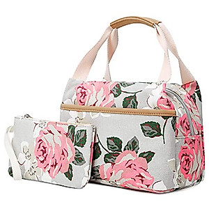 Qomalaya Canvas School Backpack Teens Backpack School Bag Backpack for School Book Bag set (Floral-grey)