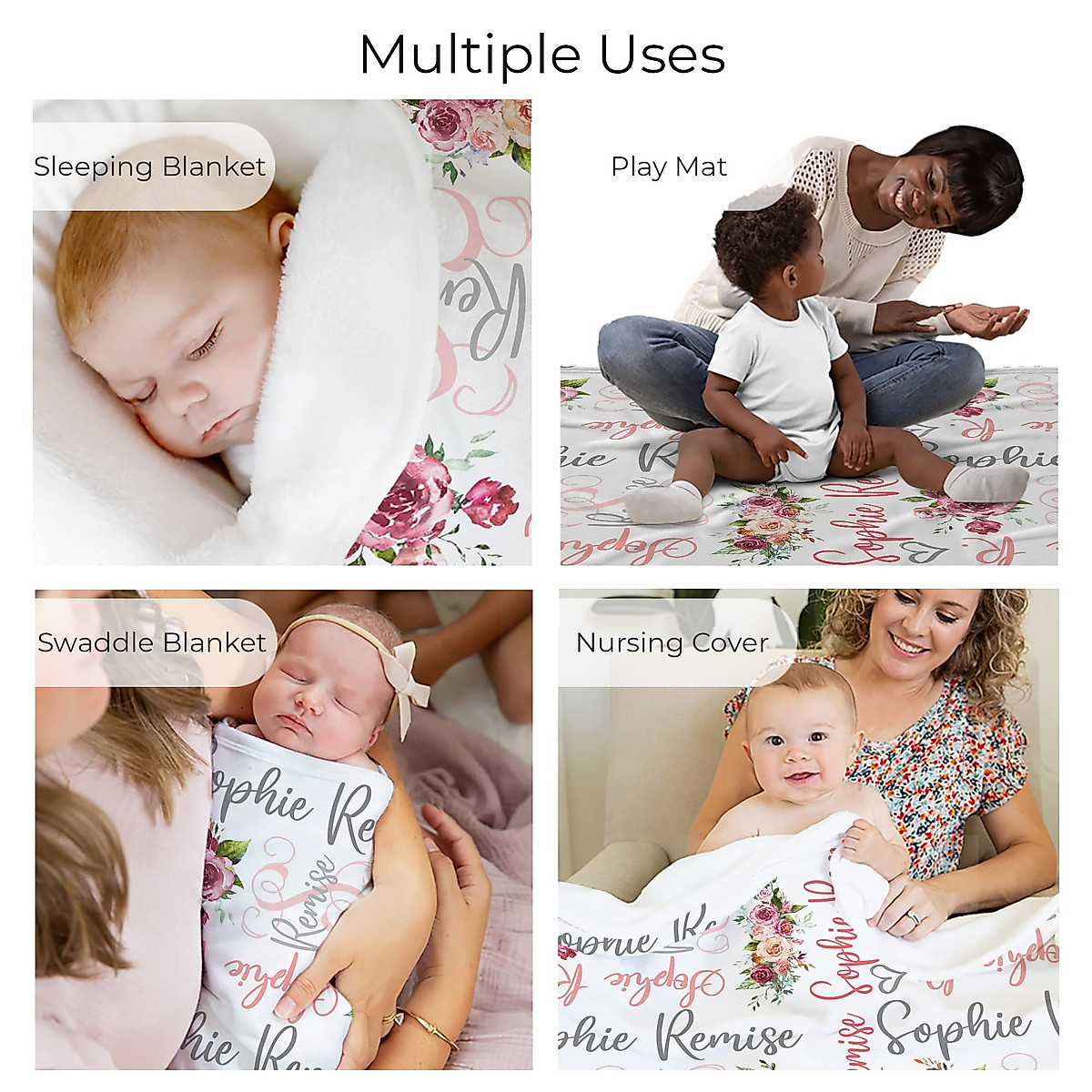 MDPrints Customized Baby Blanket for Girls, Custom Baby Blankets for Girls with Name, Personalized Baby Gifts (Monogram HA63)