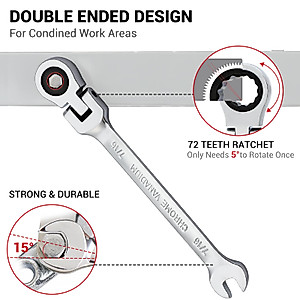 Pilida 1/2 Inch Ratcheting Combination Wrench 12 Point SAE Flex Head Gear Wrench Rachet Box End Spanner 72 Teeth Chrome Vanadium Steel