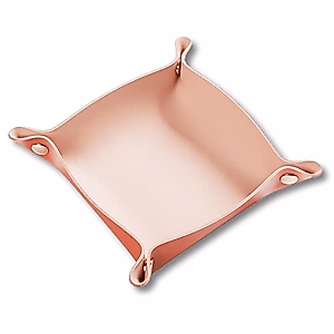 VOMANA Leather Valet Tray for Men Women, Small Leather Catchall Tray Desk Organizer, Key Tray for Entryway Table, Collapsible Travel Snap Tray, EDC Dump Tray (Orange+ Almond)