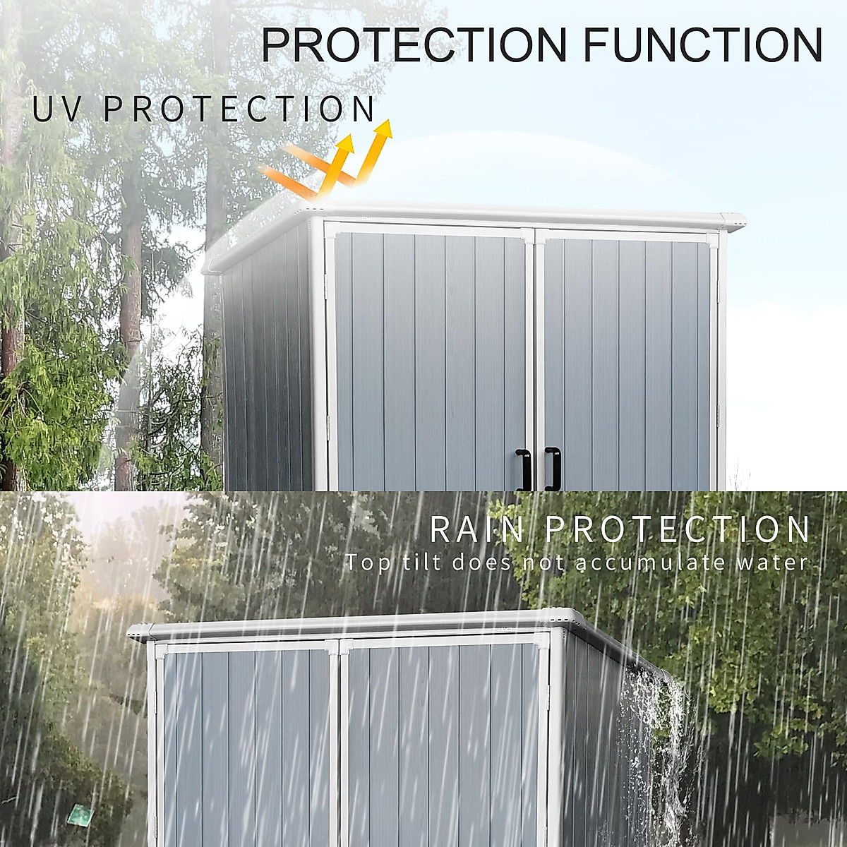 GLANZEND 5x3 FT Resin Outdoor Storage Shed, All Weather Waterproof Garden Storage Cabinet with Lockable Double Doors, Outside Utility Tool Sheds for Bikes and Patio, Light Gray