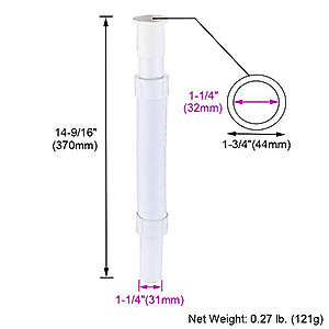 Flexible Extension Drain Pipe, Angle Simple Flexible 1-1/4" Extension Hose, Bathroom Sink Expanded Tube, Lavatory Sink Tailpiece, Tail Pipe Extension For Vessel Sink, Length Of 14-9/16" To 33-1/16"