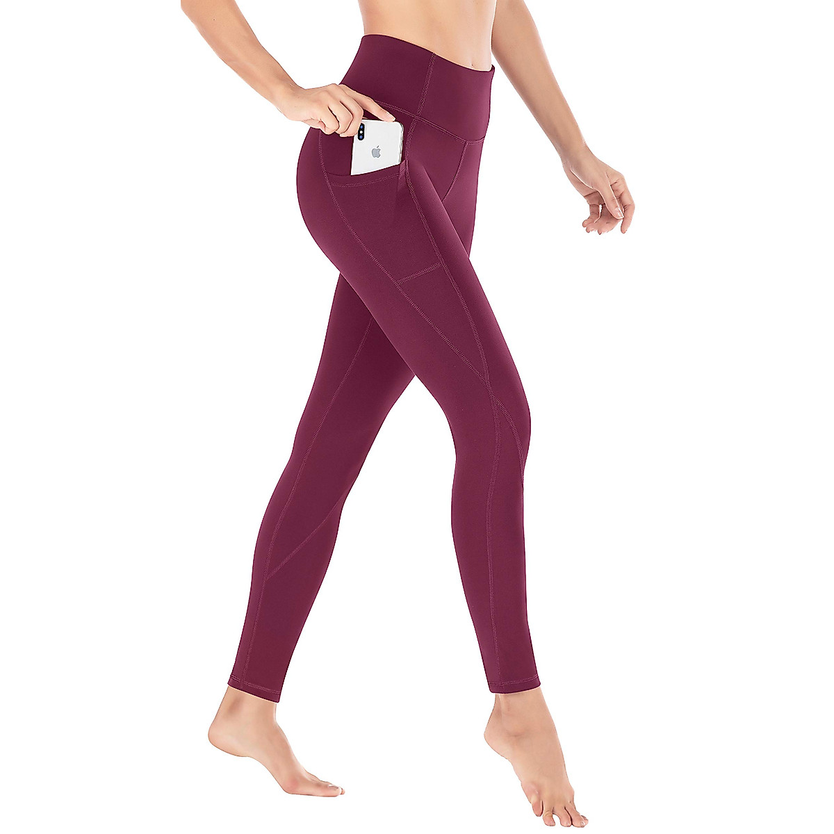 Heathyoga Women's Yoga Pants Leggings with Pockets for Women High Waist Yoga Pants with Pockets Workout Leggings Tights Wine