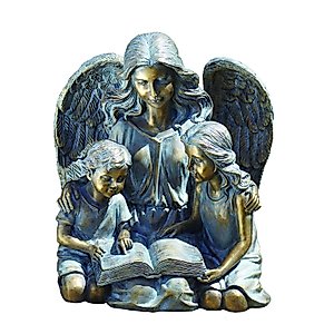 Roman - Angel with Two Children Statue, 15.5" H, Garden Collection, Resin and Stone, Decorative, Gift, Home Outdoor and Indoor Decor, Durable, Long Lasting