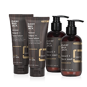Every Man Jack Men’s Beard Wash + Beard Lotion Set - Cleanses, Conditions, and Styles All Beard Types with Clean Ingredients and a Sandalwood Scent - Beard Wash Twin Pack + Beard Lotion Twin Pack
