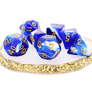 Haxtec Blue White DND Dice Set Swirl Polyhedral D&D Dices for RPG Dungeons and Dragons