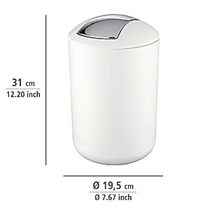 WENKO 21207100, Garbage Bin with Swing Lid, Bathroom Trash Can, Waste Basket for Small Spaces, Bedroom, Office, Guest Toilet,1.7 gal, White, 7.68 x 7.68 x 12.2 in, 19.5 x 19.5 x 31 cm