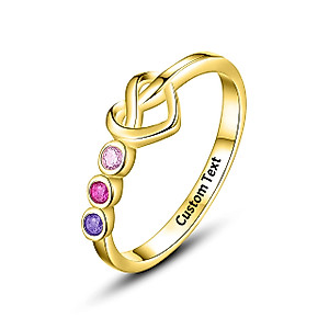 ROWAWA Family Ring with 3 Mother Child Birthstones Women's Ring Mother's Day Daughter Jewelry Grandmother Gift Personalized Best Friend Friendship sisters Custom Name Sterling Silver