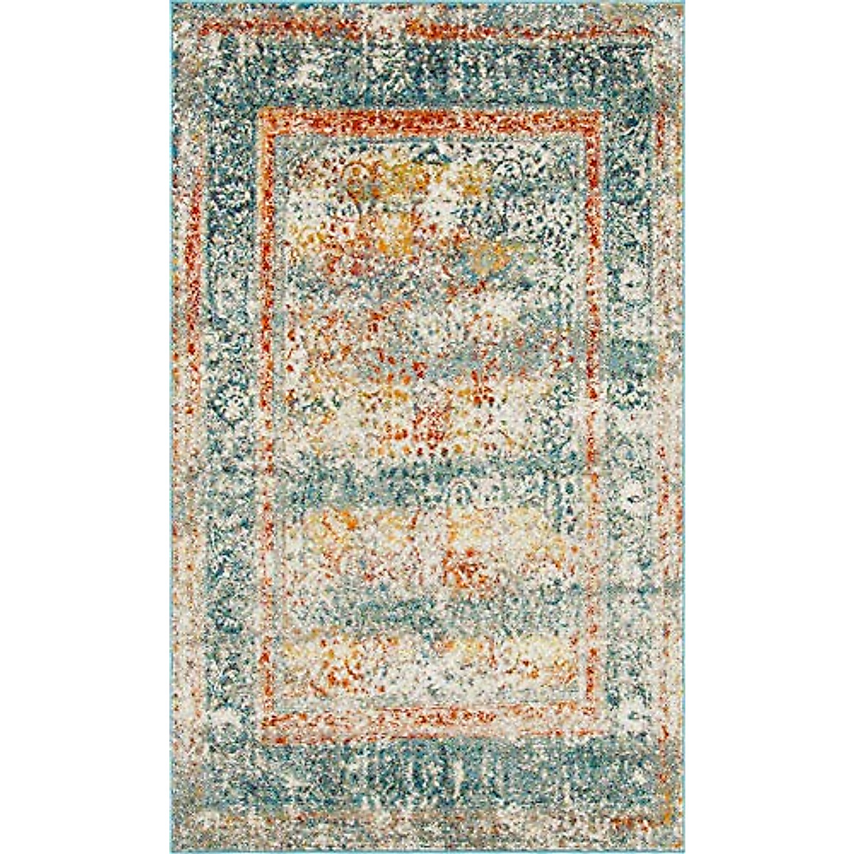 Unique Loom Rosso Collection Vintage, Traditional, Bohemian, Border, Distressed, Southwestern Area Rug, 5' 0" x 8' 0", Blue/Ivory